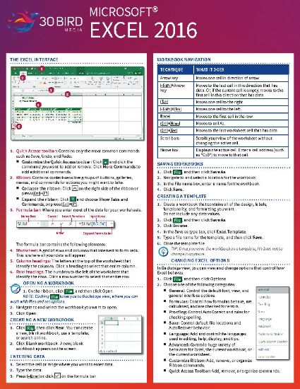 Buy Microsoft Excel 2016 Quick Reference Card | 30 Bird